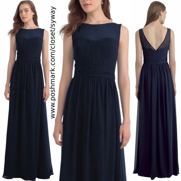 Bill Levkoff | Dresses | Bill Levkoff 114 Chiffon Navy Blue Bridesmaid ...